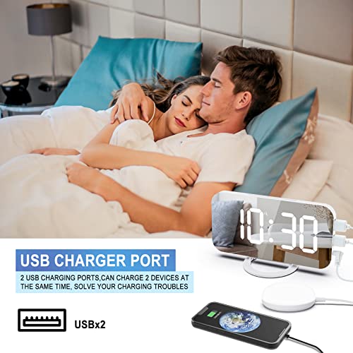 Miowachi Loud Digital Alarm Clock for Heavy Sleepers Adults with Bed Shaker,2 USB Charger, Adjustable LED Light, Snooze, Alarm, Clock for Bedroom, White