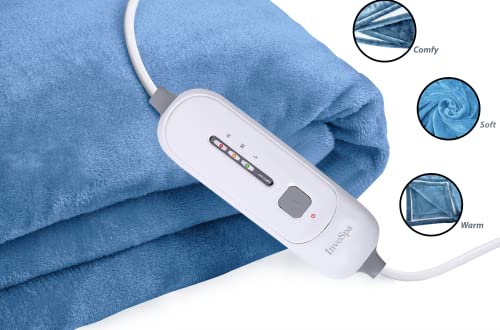 Electric Throw Heated Blanket - 50" x 60" Blue Fast Heating Blanket, 10 Heat Levels, 4 Hours Auto Shut-Off - Electric Blanket Throw Portable Heated Lap Pad - Machine Washable Heated Throw Gift…