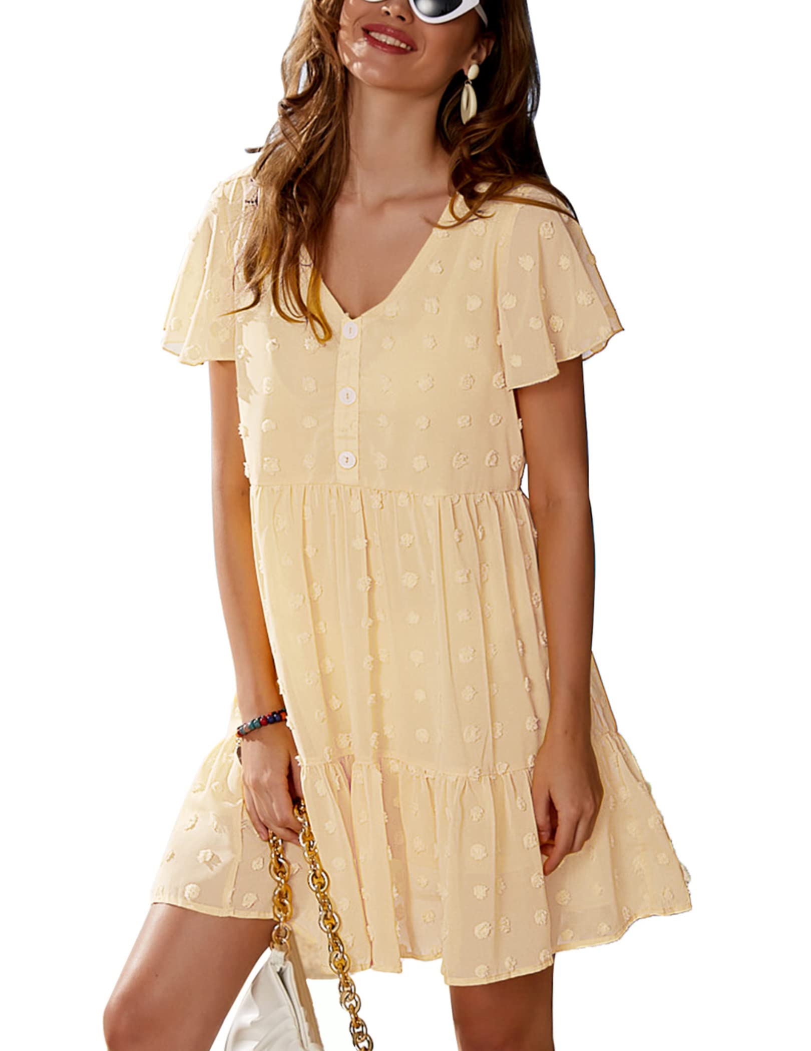 Chigant Mini Dress for Women Loose Beach Dress Summer Dress Plus Size Dress 2022 Beige