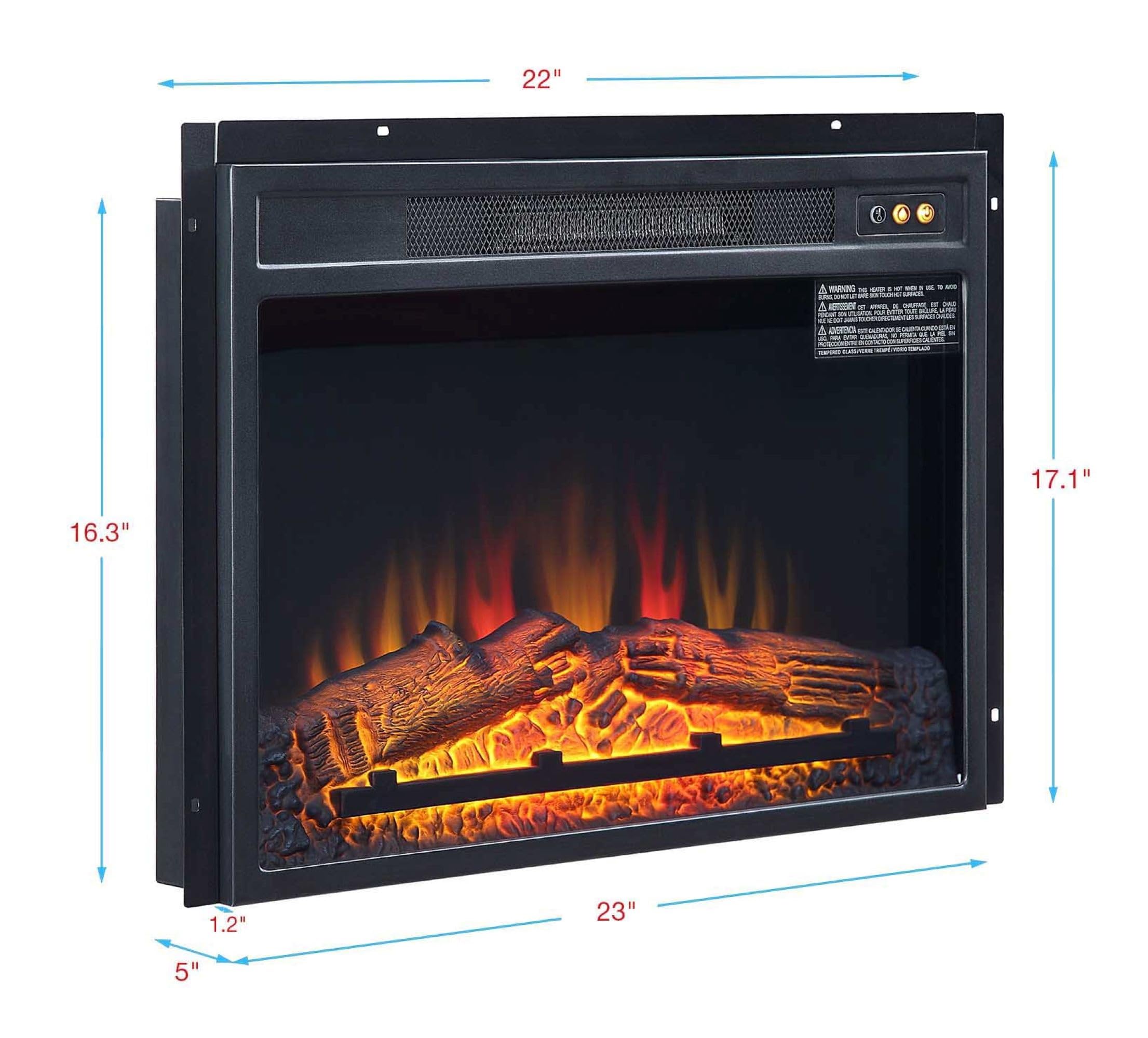 Manhattan Comfort 23 Inch Electric Fireplace Box with Remote Control, Adjustable Heat & Flame Settings, 1400W Indoor Fire Place Heater, Compact Design for Year-Round Use, Black