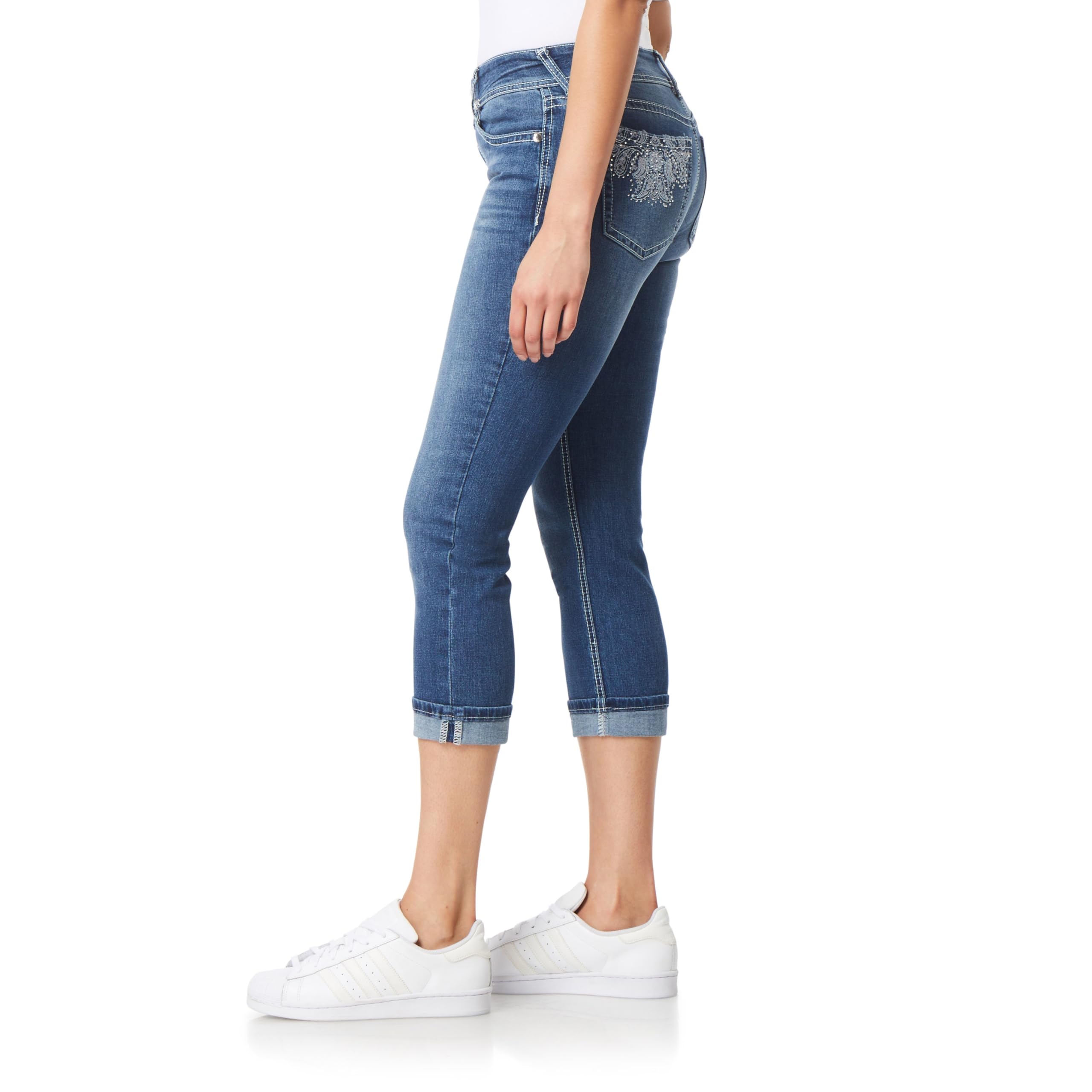 WallFlower Women's Size Luscious Curvy 23.5" Crop Mid-Rise Bling Insta Stretch Juniors (Standard, Cedar, 18 Plus