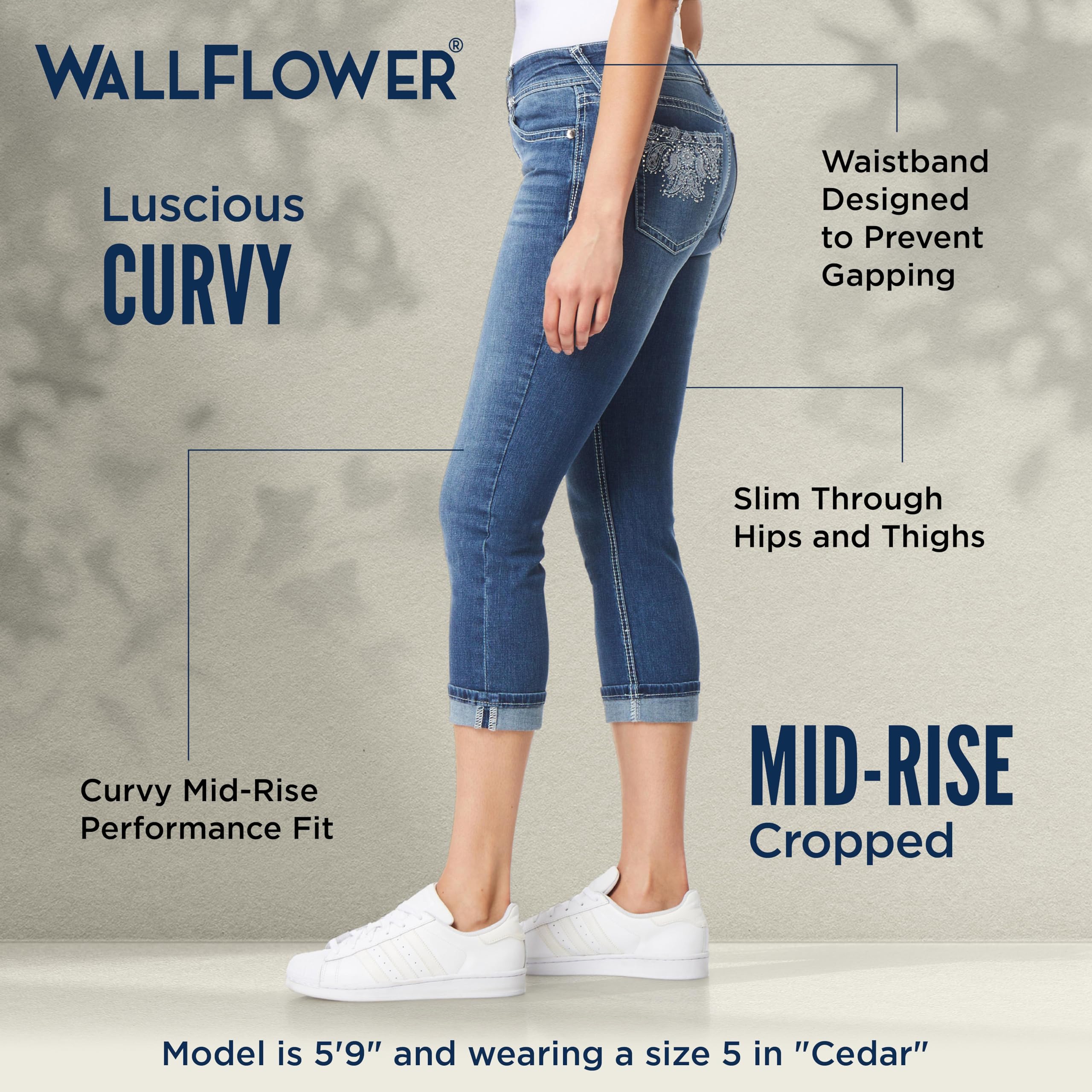 WallFlower Women's Size Luscious Curvy 23.5" Crop Mid-Rise Bling Insta Stretch Juniors (Standard, Cedar, 18 Plus