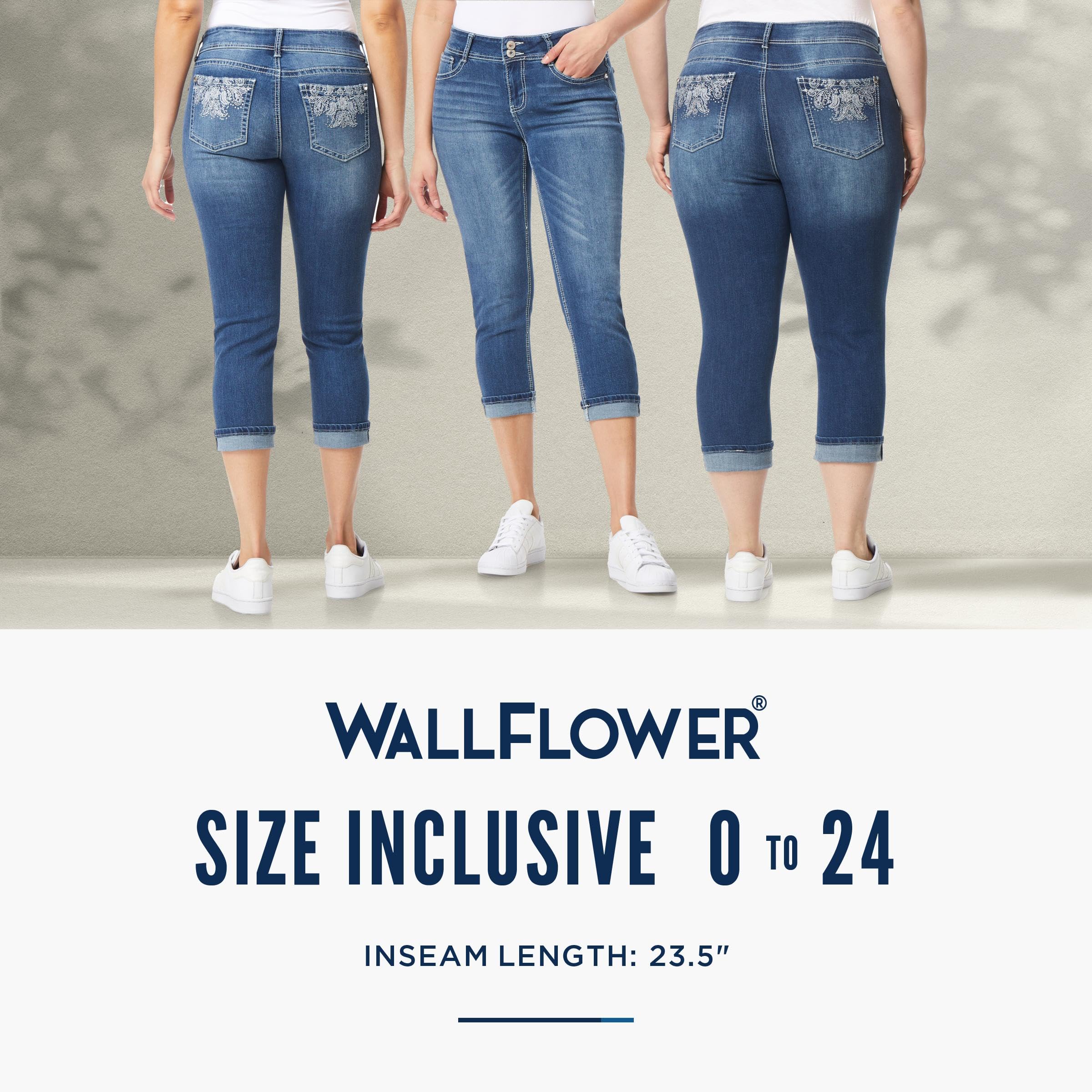 WallFlower Women's Size Luscious Curvy 23.5" Crop Mid-Rise Bling Insta Stretch Juniors (Standard, Cedar, 18 Plus