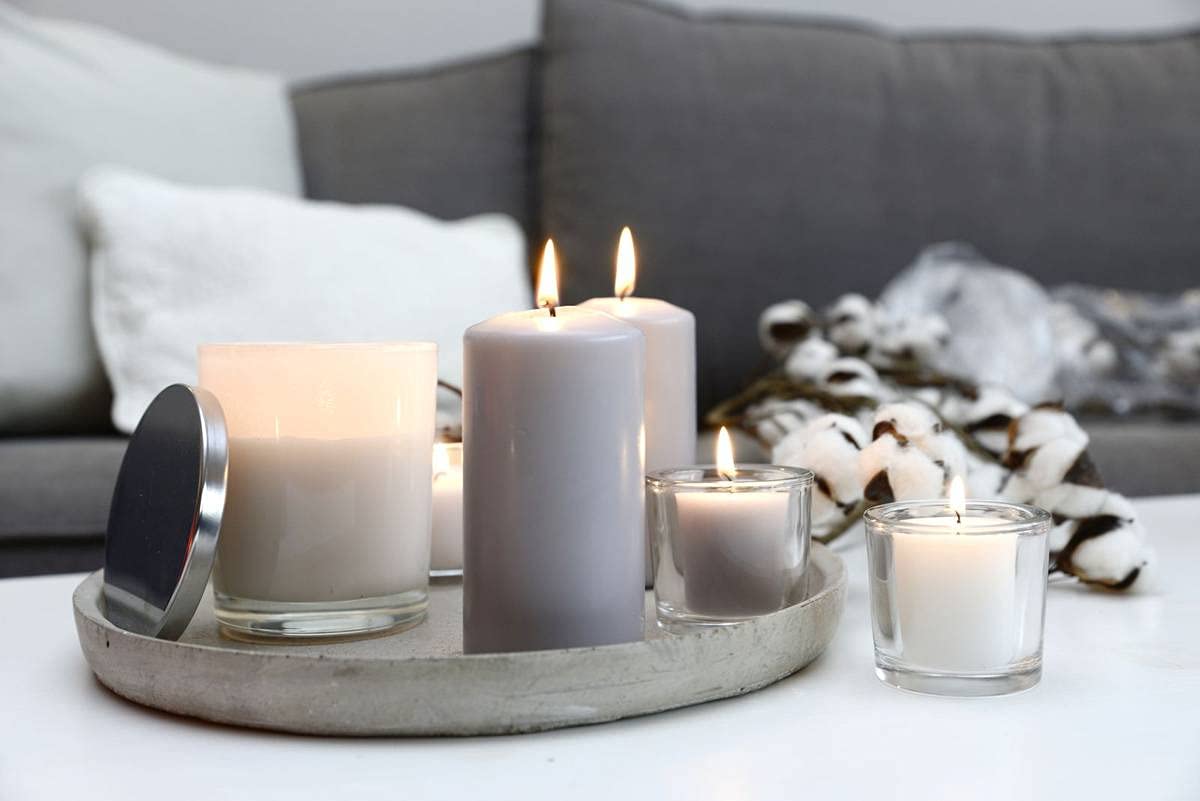 Müller Small Pillar Candle - Pack of 24 Unscented White Candles - 1.89 x 3.54 Inch - 16 Hours Burn Time Candles for Decoration - No Drip Wax - Smokeless Wick - RAL Quality - Made in Germany
