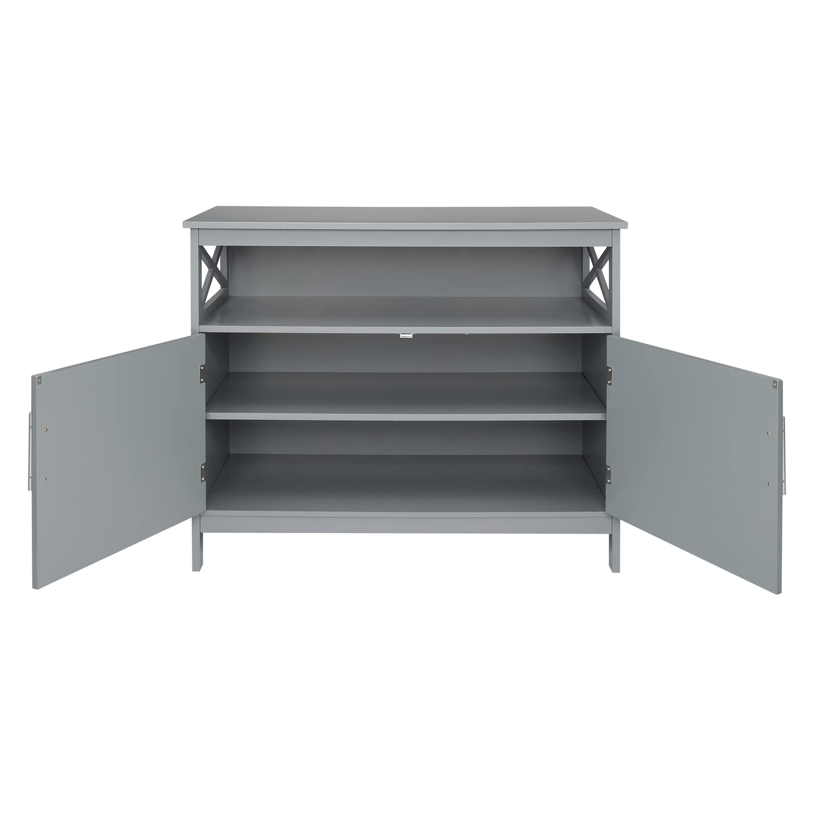 Double Door Sideboard Buffet Cabinet, Kitchen Storage Sideboard Coffee Bar Cabinet with Adjustable Shelf, Wooden Cupboard Console Table Curio Cabinet with Open Shelf for Kitchen Living Room, Grey