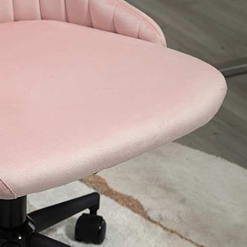 Vinsetto Mid-Back Office Chair, Velvet Fabric Swivel Scallop Shape Computer Desk Chair for Home Office or Bedroom, Pink