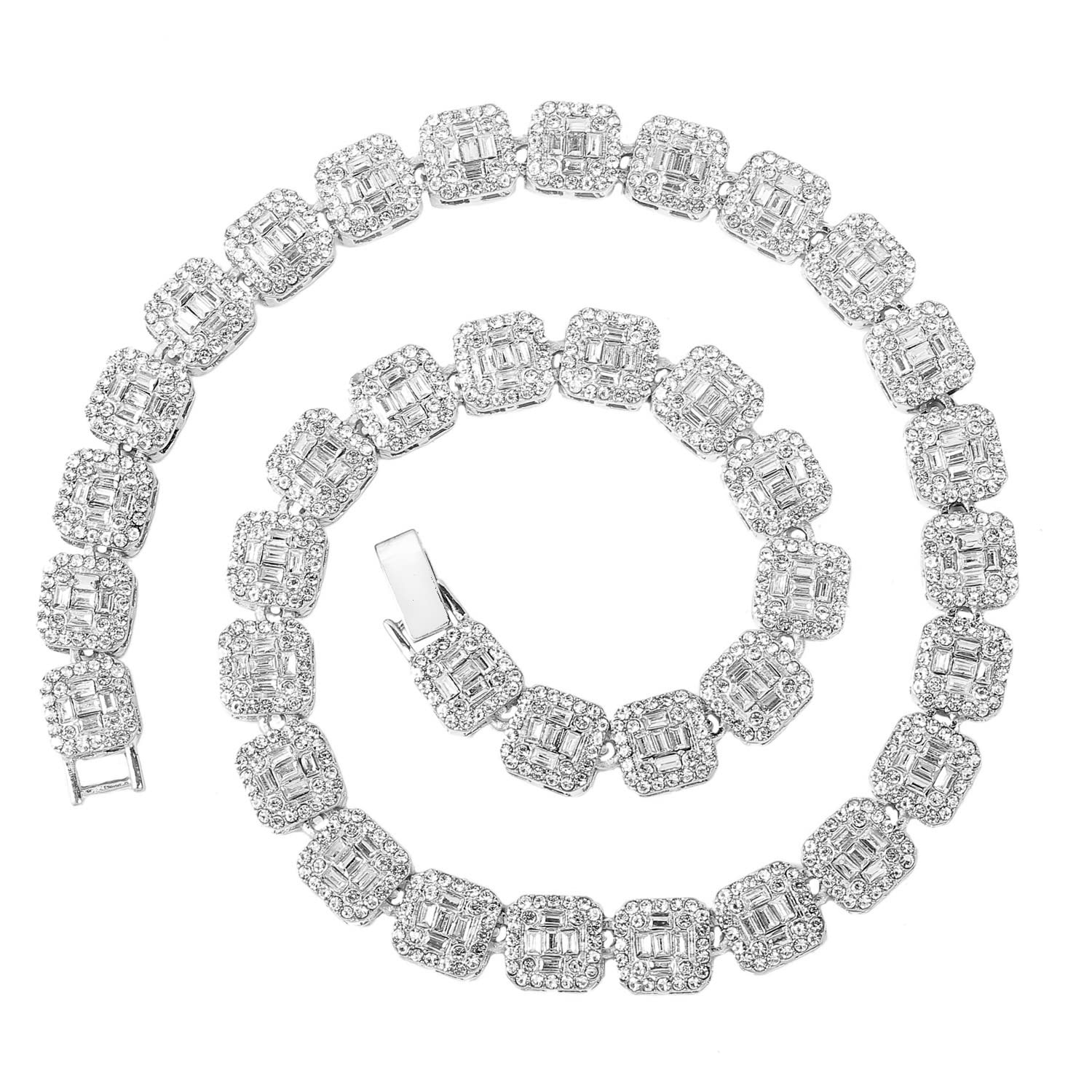 HH BLING EMPIRE Iced Out Chains for Men Silver and Gold Diamond Tennis Necklaces-Mens Hip Hop Baguette Tennis Chains (Cluster-Silver-18)