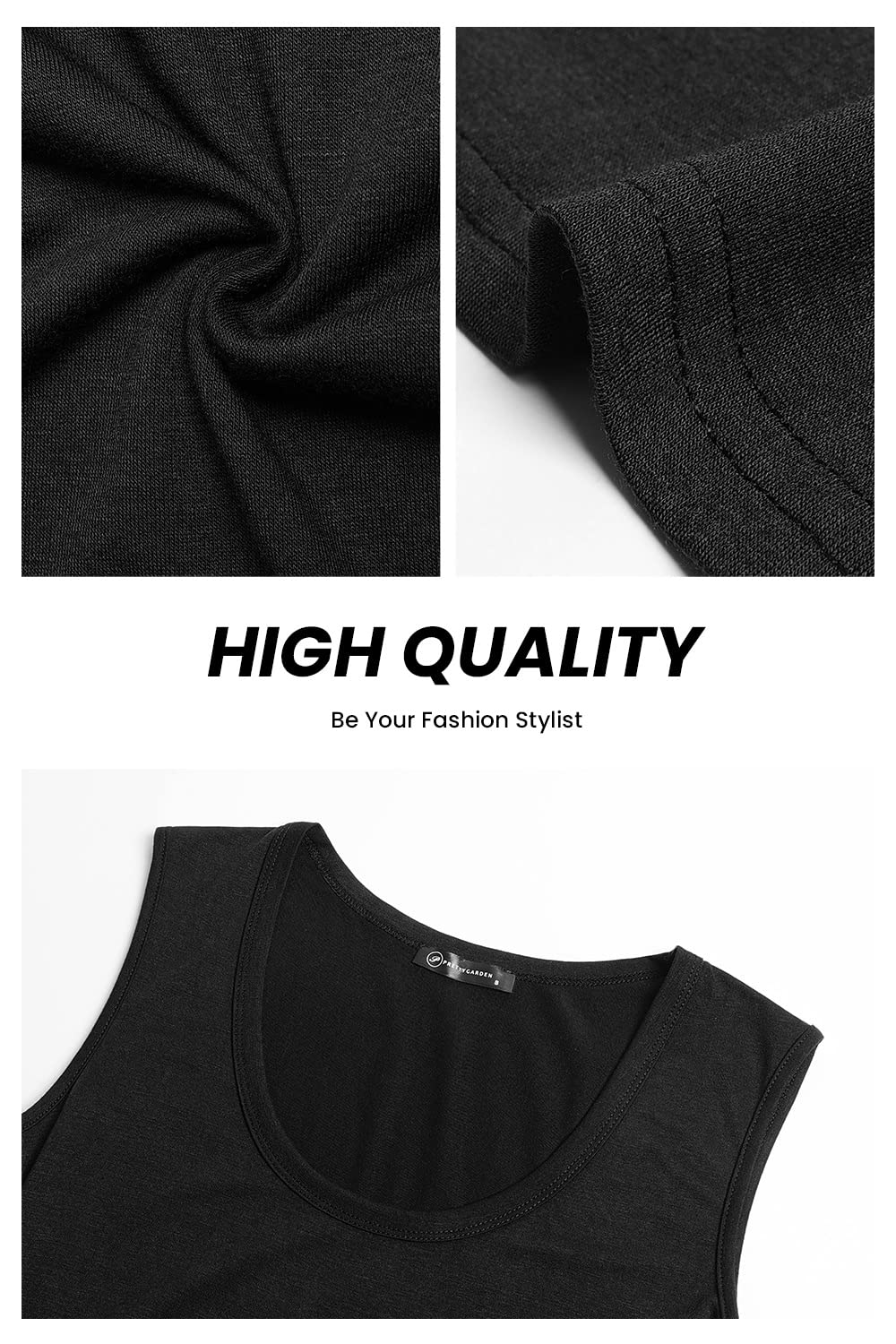 PRETTYGARDEN Women’s Summer Sleeveless Tank Jumpsuits High Waist Low Cut Casual Scoop Neck Fit And Flare Long Pants Rompers(Black, Large)