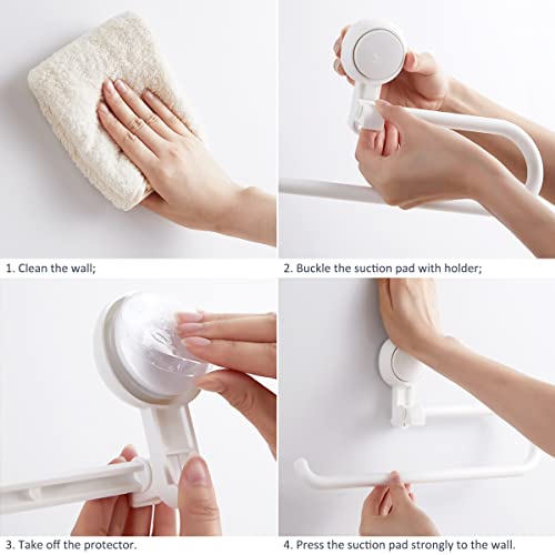 TAILI Suction Cup Paper Towel Holder Under Cabinet, No Drilling Plastic Paper Towel Rack for Kitchen, Reusable Paper Towel Hanger, Wall Mount Paper Towel Holder White