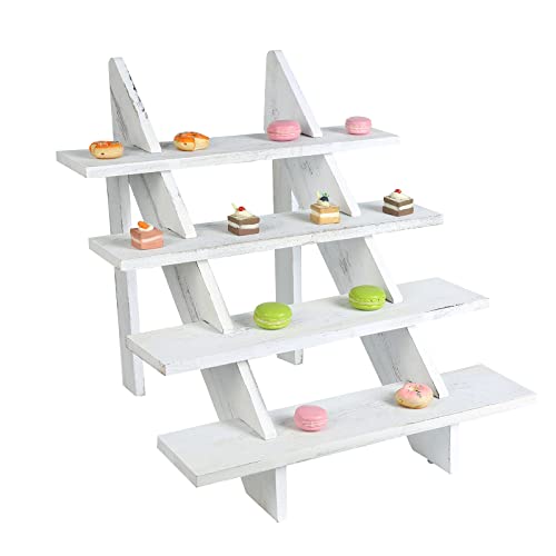 woodsky White 4-Tier Retail Display Tables Wooden Stand with Portable Shelves for Products Display Craft Show Rack for Tabletop, Countertop, Farmers Market, Tradeshows, Vendor Riser