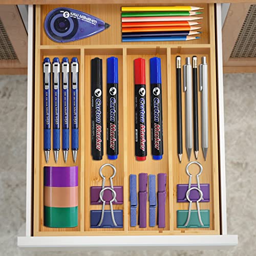CALM COZY Kitchen Silverware Organizer, Bamboo Drawer Organizer with Adjustable Compartments Utensils Holder