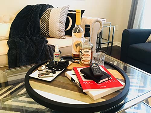HOME BREEZES Extra Large Wooden Lazy Susan- Round Wood Ottoman Turntable Tray, Serve Tea, Coffee, or Breakfast in Bed, Classic Circle Wooden Tray for Tabletop, Decorative Serving Tray.