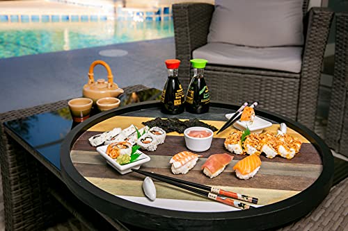 HOME BREEZES Extra Large Wooden Lazy Susan- Round Wood Ottoman Turntable Tray, Serve Tea, Coffee, or Breakfast in Bed, Classic Circle Wooden Tray for Tabletop, Decorative Serving Tray.