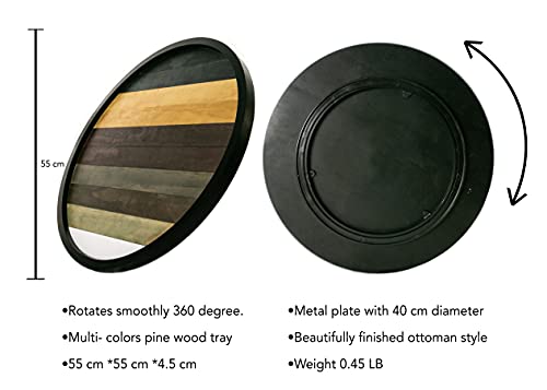 HOME BREEZES Extra Large Wooden Lazy Susan- Round Wood Ottoman Turntable Tray, Serve Tea, Coffee, or Breakfast in Bed, Classic Circle Wooden Tray for Tabletop, Decorative Serving Tray.