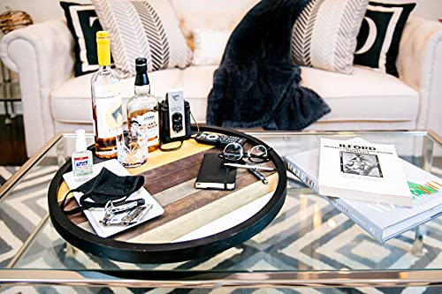 HOME BREEZES Extra Large Wooden Lazy Susan- Round Wood Ottoman Turntable Tray, Serve Tea, Coffee, or Breakfast in Bed, Classic Circle Wooden Tray for Tabletop, Decorative Serving Tray.