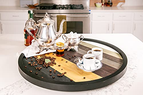 HOME BREEZES Extra Large Wooden Lazy Susan- Round Wood Ottoman Turntable Tray, Serve Tea, Coffee, or Breakfast in Bed, Classic Circle Wooden Tray for Tabletop, Decorative Serving Tray.