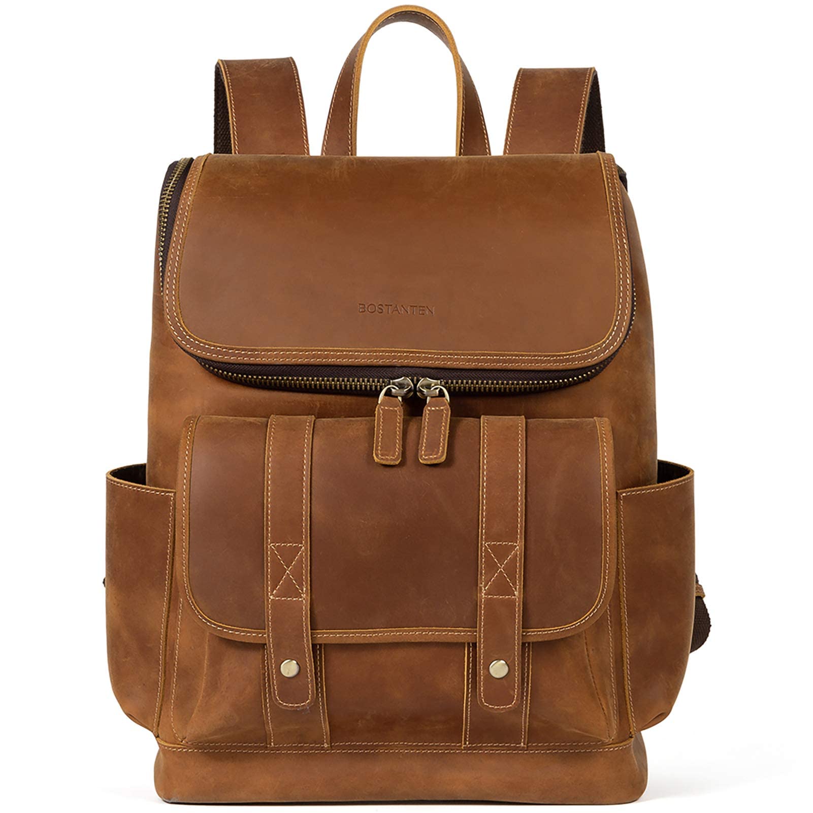 BOSTANTEN Leather Backpack 15.6 inch Laptop Backpack bundle Mens Belts