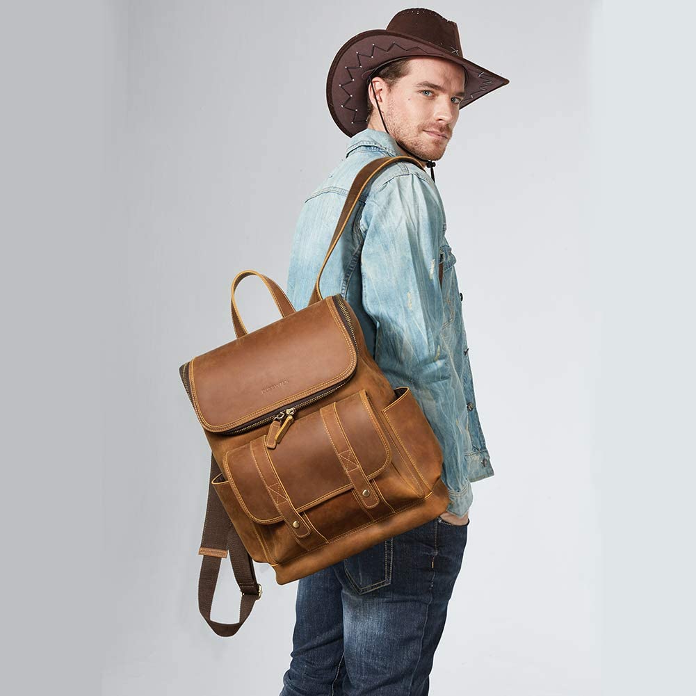 BOSTANTEN Leather Backpack 15.6 inch Laptop Backpack bundle Mens Belts