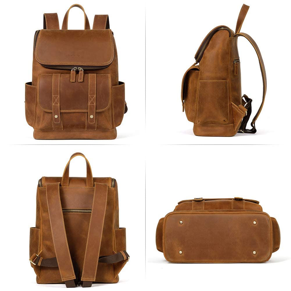 BOSTANTEN Leather Backpack 15.6 inch Laptop Backpack bundle Mens Belts