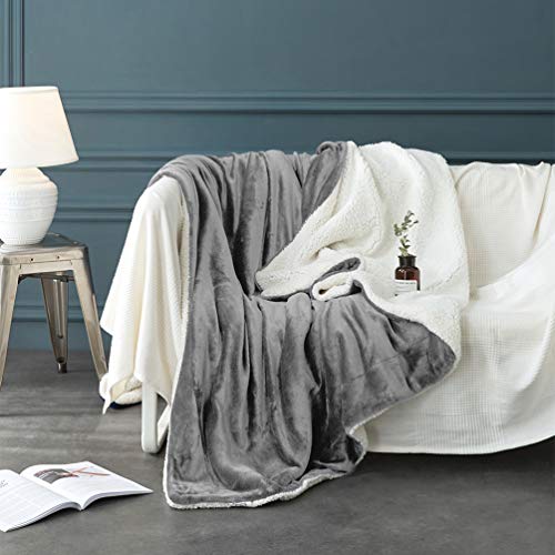 LBRO2M Sherpa Fleece Bed Blanket Twin Size Super Soft Fuzzy Plush Warm Cozy Fluffy Microfiber Couch Throw Velvet Double Reversible Blankets,Grey