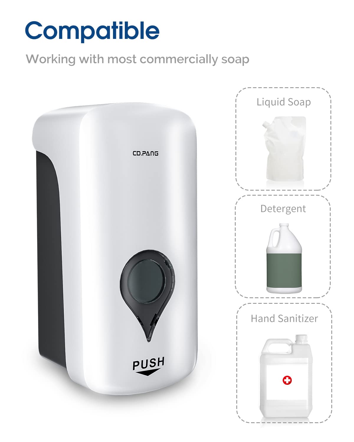 Manual Foaming Soap Dispenser, 35 oz (1000ml) Refillable Wall-Mount Foam Hand Soap Dispenser-Dark Grey, CD.PANG