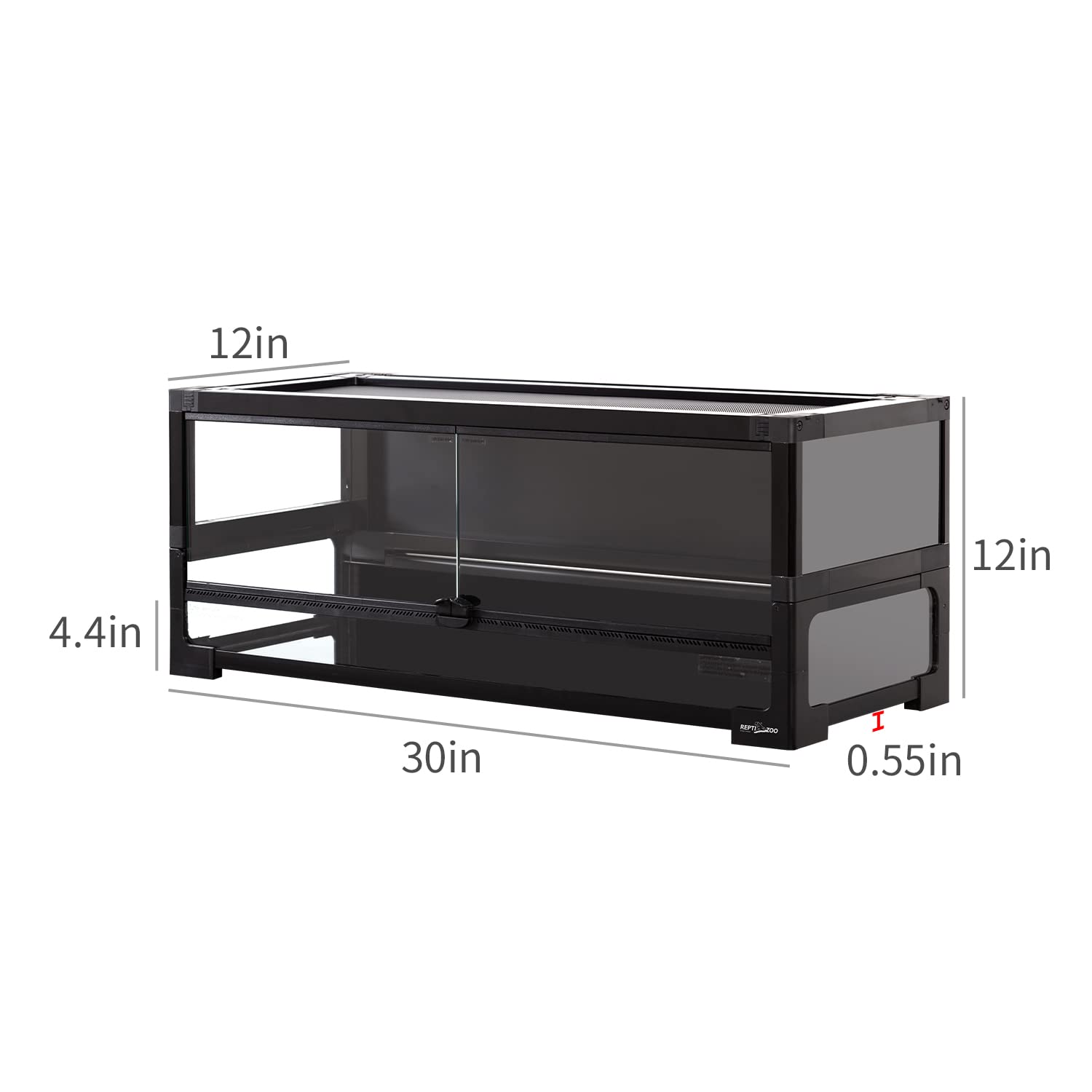 REPTI ZOO Collapsible 20 Gallon Reptile Tank, Tempered Glass Reptile Terrarium 30"x12"x12", Black PVC Back, Front & Top Ventilation & Anti Escape Lid, Easy Folding