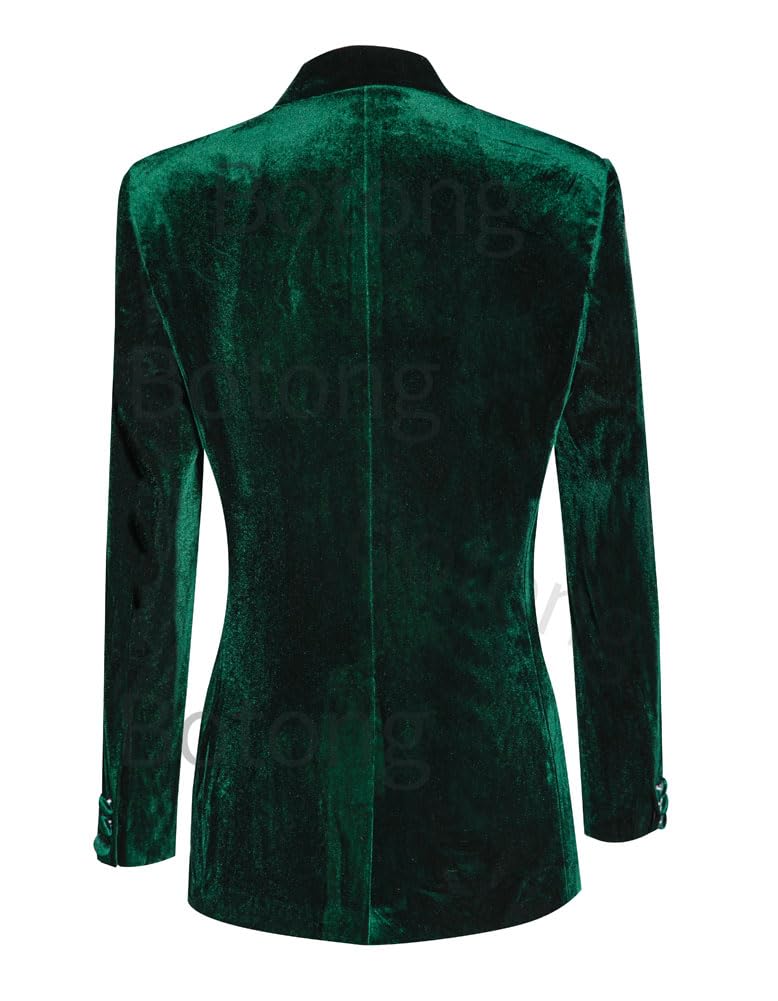 Botong Women's 2 Piece Velvet Suit Office Work Suit Notch Lapel Double Breasted Blazer Pants Business Suit Set Dark Green XL