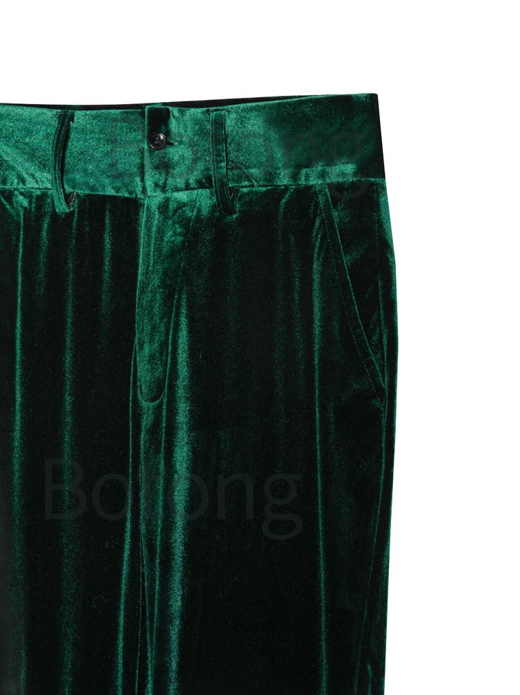 Botong Women's 2 Piece Velvet Suit Office Work Suit Notch Lapel Double Breasted Blazer Pants Business Suit Set Dark Green XL