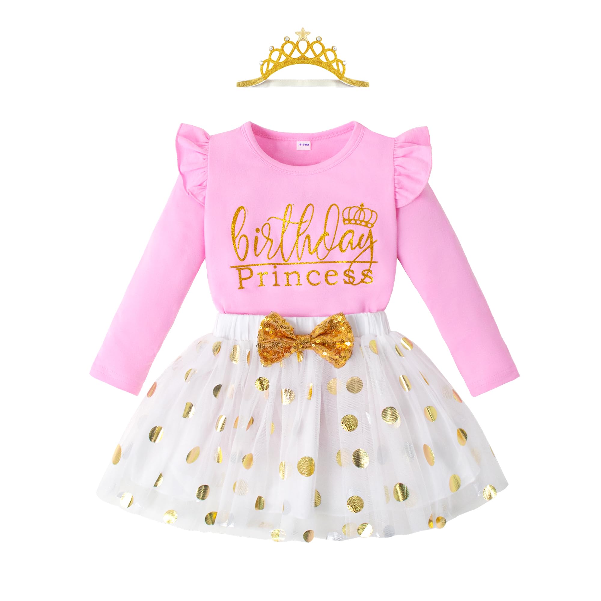 LYSMuch Kids Toddler Baby Girls Birthday Outfits Princess Vest Long Sleeve Shirt Mesh Bubble Tutu Skirt Set (A-Pink-Long, 18-24 Months)