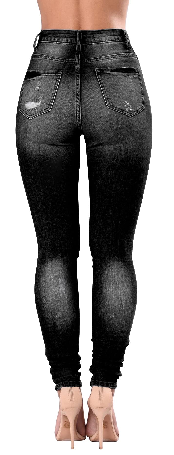 Women's High Waisted Jeans for Women Distressed Stretch Jeans for Women Ripped Butt Lift Jeans Denim Pants Black, Size 14