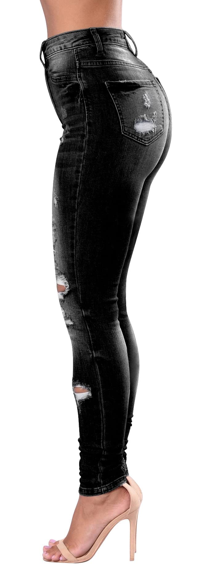 Women's High Waisted Jeans for Women Distressed Stretch Jeans for Women Ripped Butt Lift Jeans Denim Pants Black, Size 14