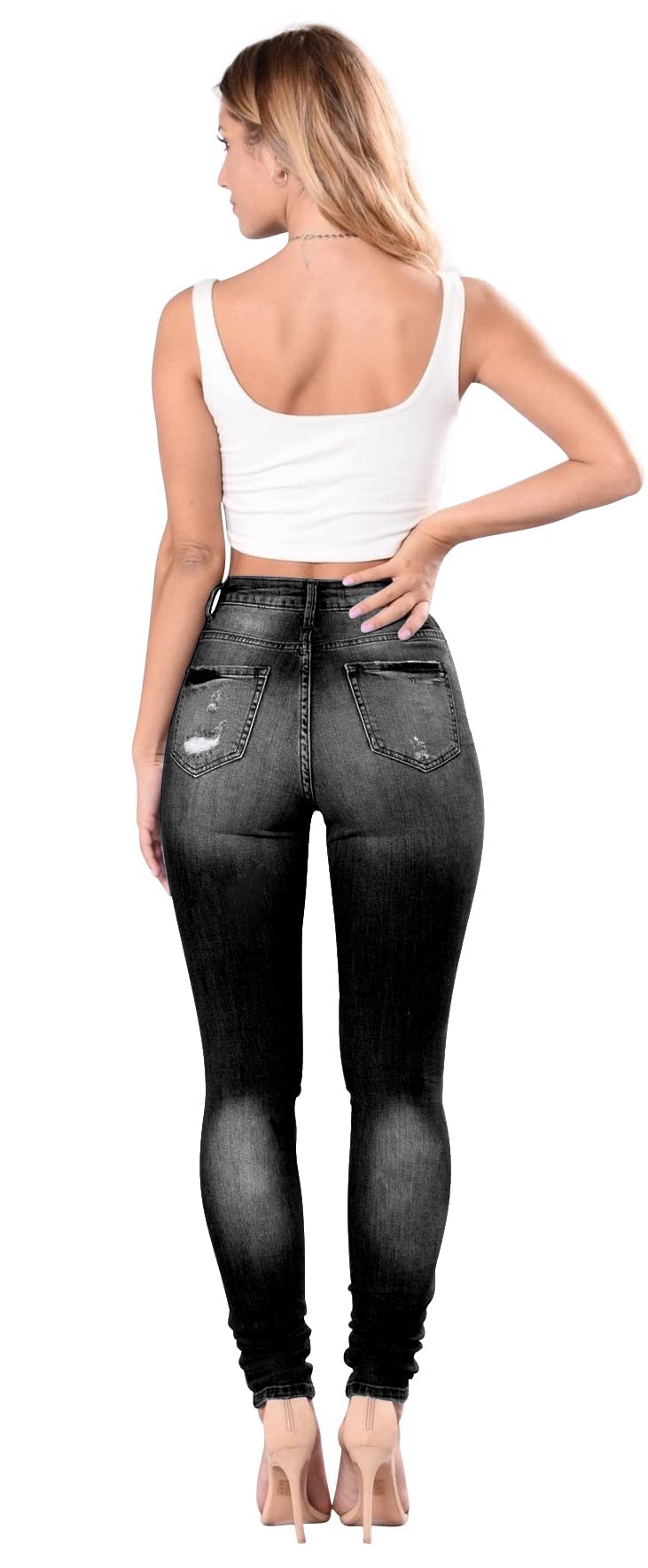 Women's High Waisted Jeans for Women Distressed Stretch Jeans for Women Ripped Butt Lift Jeans Denim Pants Black, Size 14