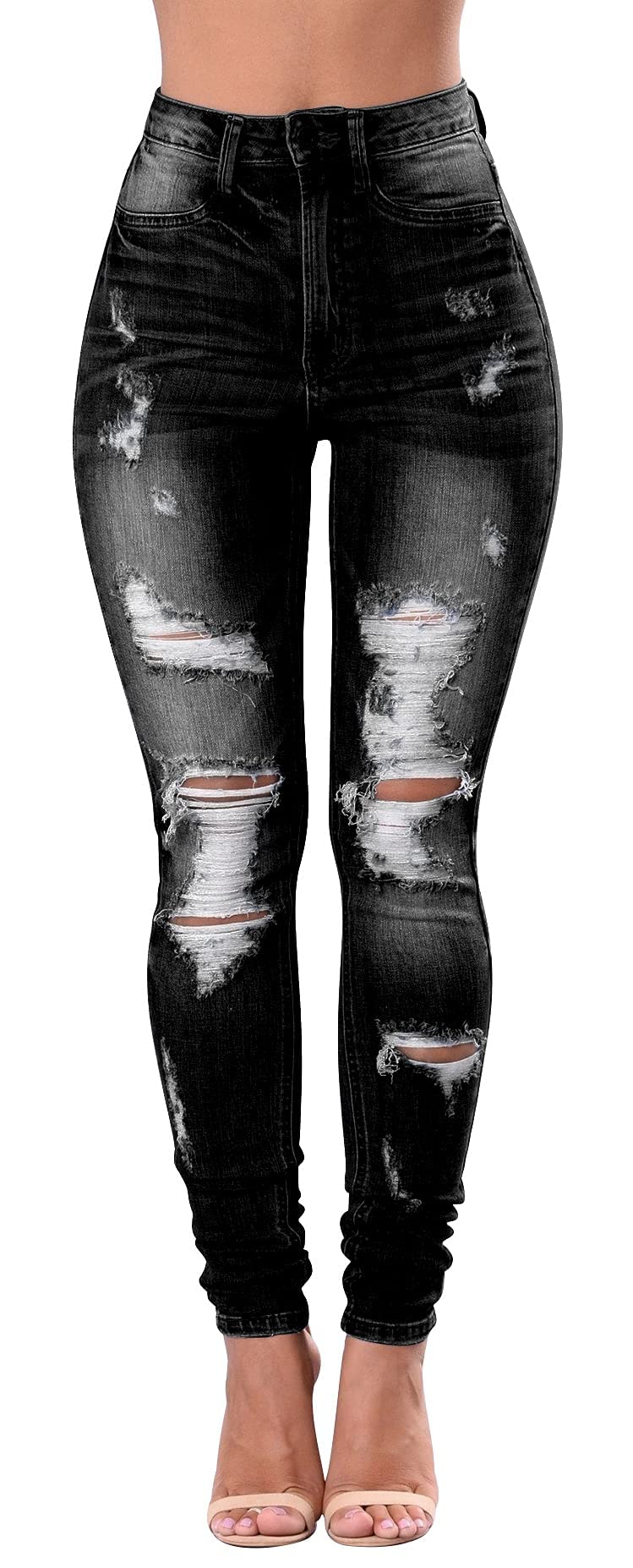 Women's High Waisted Jeans for Women Distressed Stretch Jeans for Women Ripped Butt Lift Jeans Denim Pants Black, Size 14