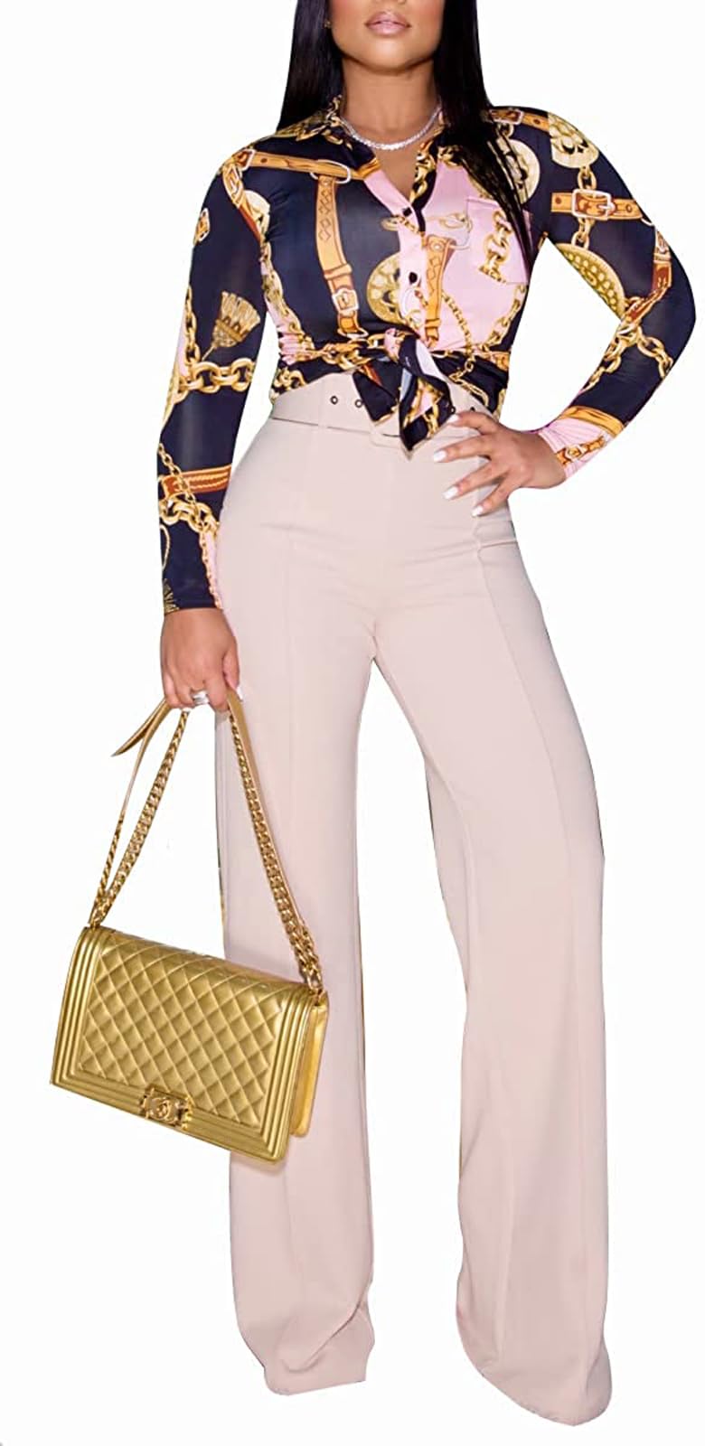 Colorful Blouses Long Sleeve Floral Print Loose Collar Sexy Tops Casual V Neck Button Down T-Shirt for Women L