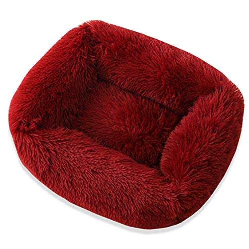 Durable Comfortable Natural Cat Dog Beds for Pet,Square Plush Dog Cat Thickened Warm Soft Pet Tent Cave Nest Bed Mat Pad Kennel - Hot Pink S