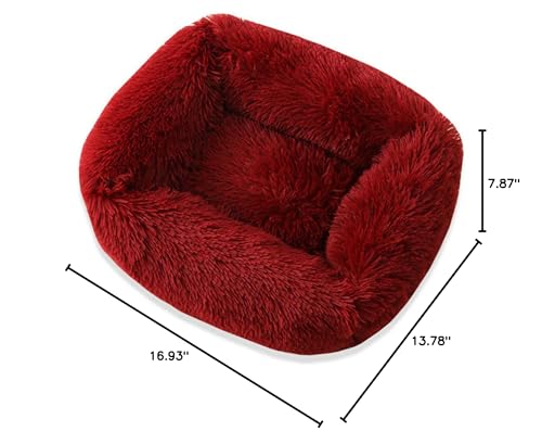 Durable Comfortable Natural Cat Dog Beds for Pet,Square Plush Dog Cat Thickened Warm Soft Pet Tent Cave Nest Bed Mat Pad Kennel - Hot Pink S