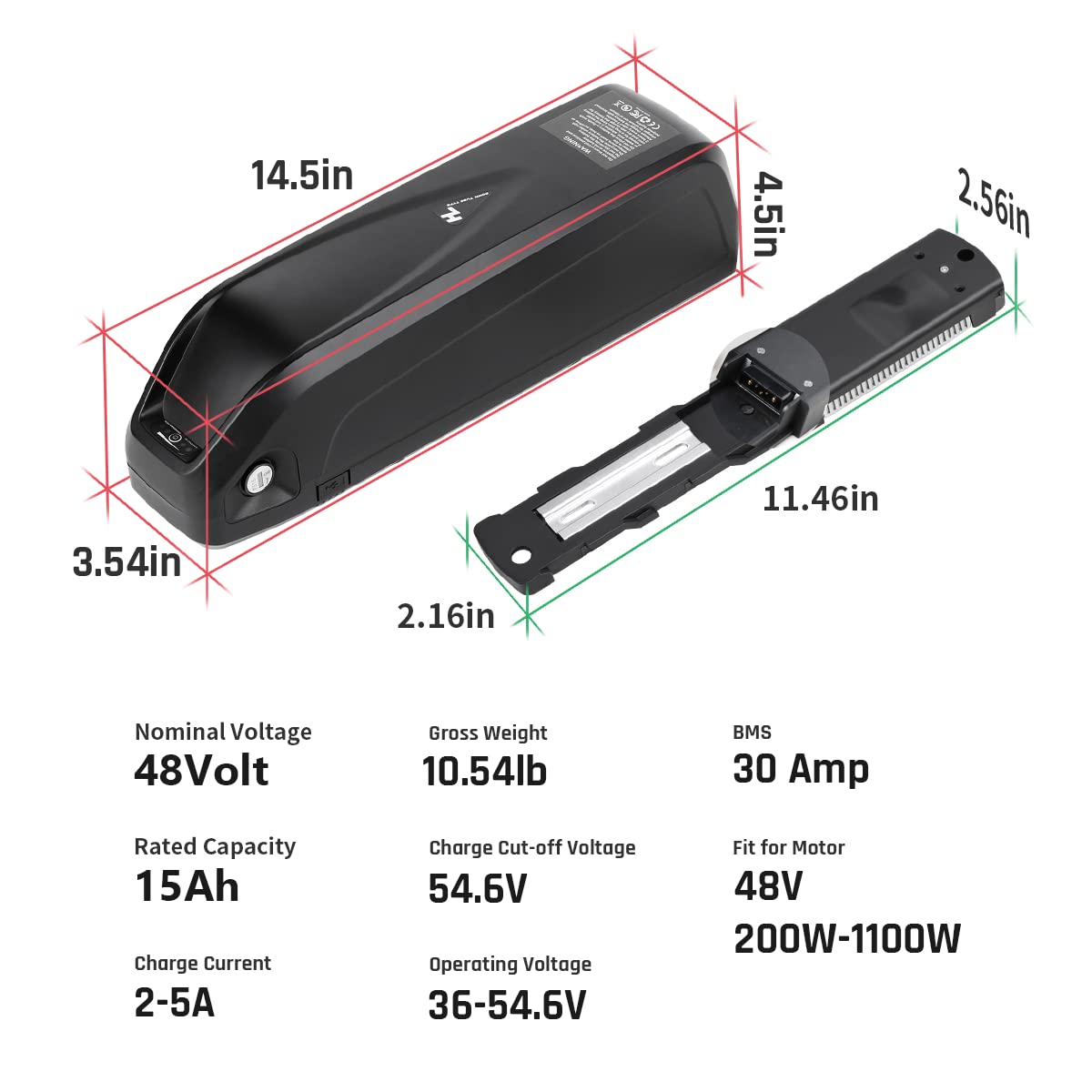 H HAILONG Ebike Battery 48v 15Ah for Electric Bike/Bicycle Motor Kit, 48 Volt Lithium Battery for 200W-1000W Motor with 54.6V 2A 3-Pin XLR Charger 30Amp BMS USB Charge Port and Battery Lock(48V 15ah)
