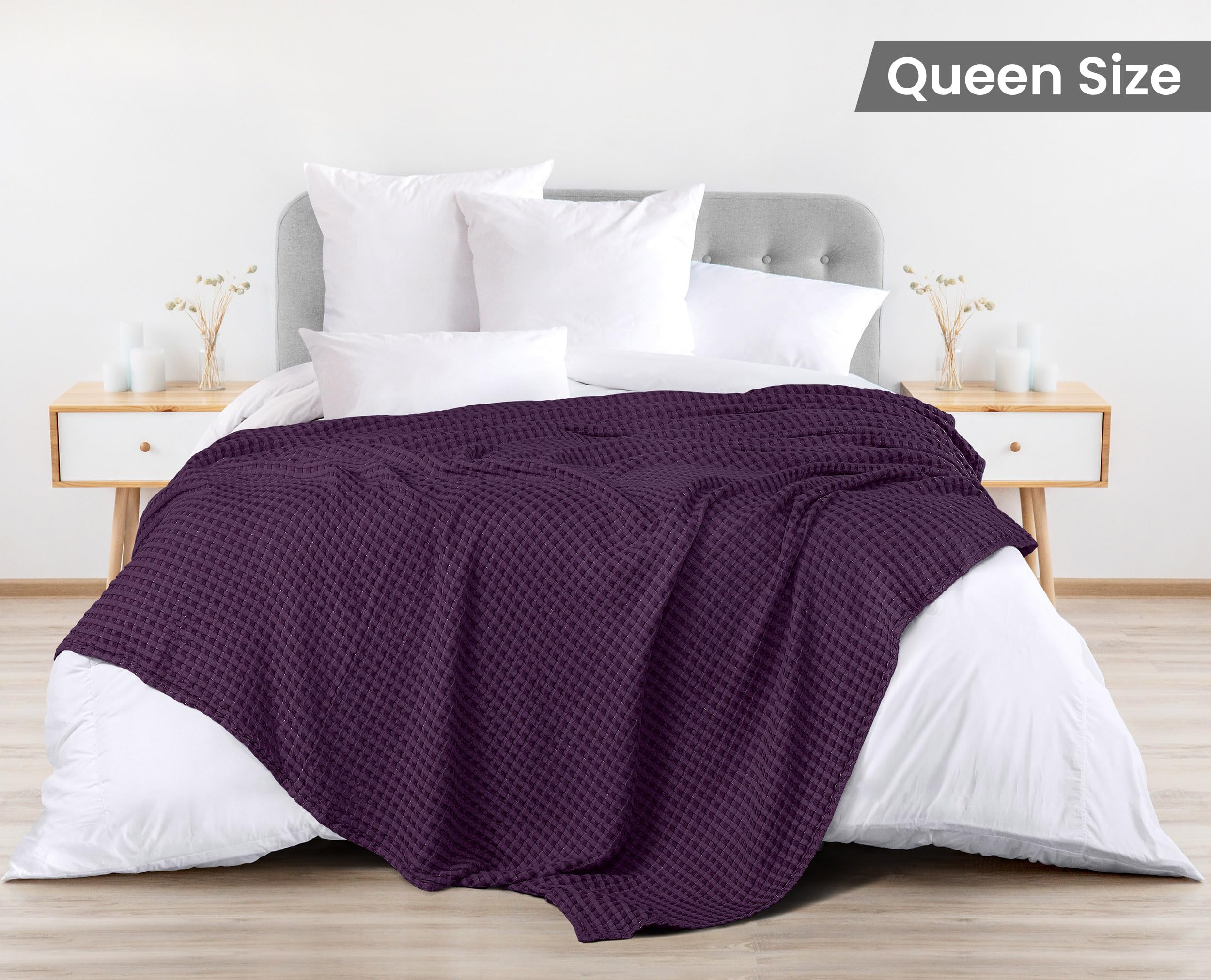 Utopia Bedding Plum 100% Cotton Waffle Blanket 300 GSM [Queen - 90x90 Inch] Soft Lightweight Breathable Bed Blanket for All Season