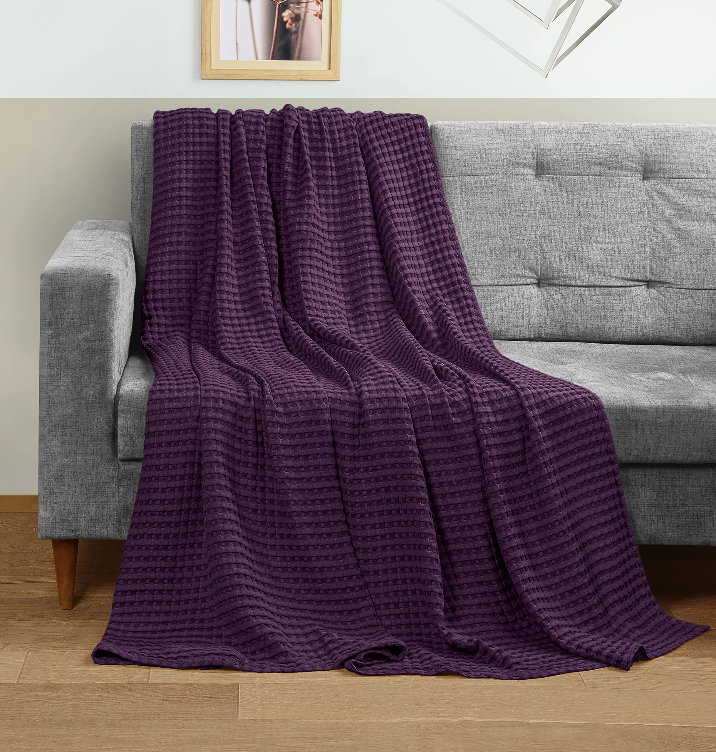 Utopia Bedding Plum 100% Cotton Waffle Blanket 300 GSM [Queen - 90x90 Inch] Soft Lightweight Breathable Bed Blanket for All Season