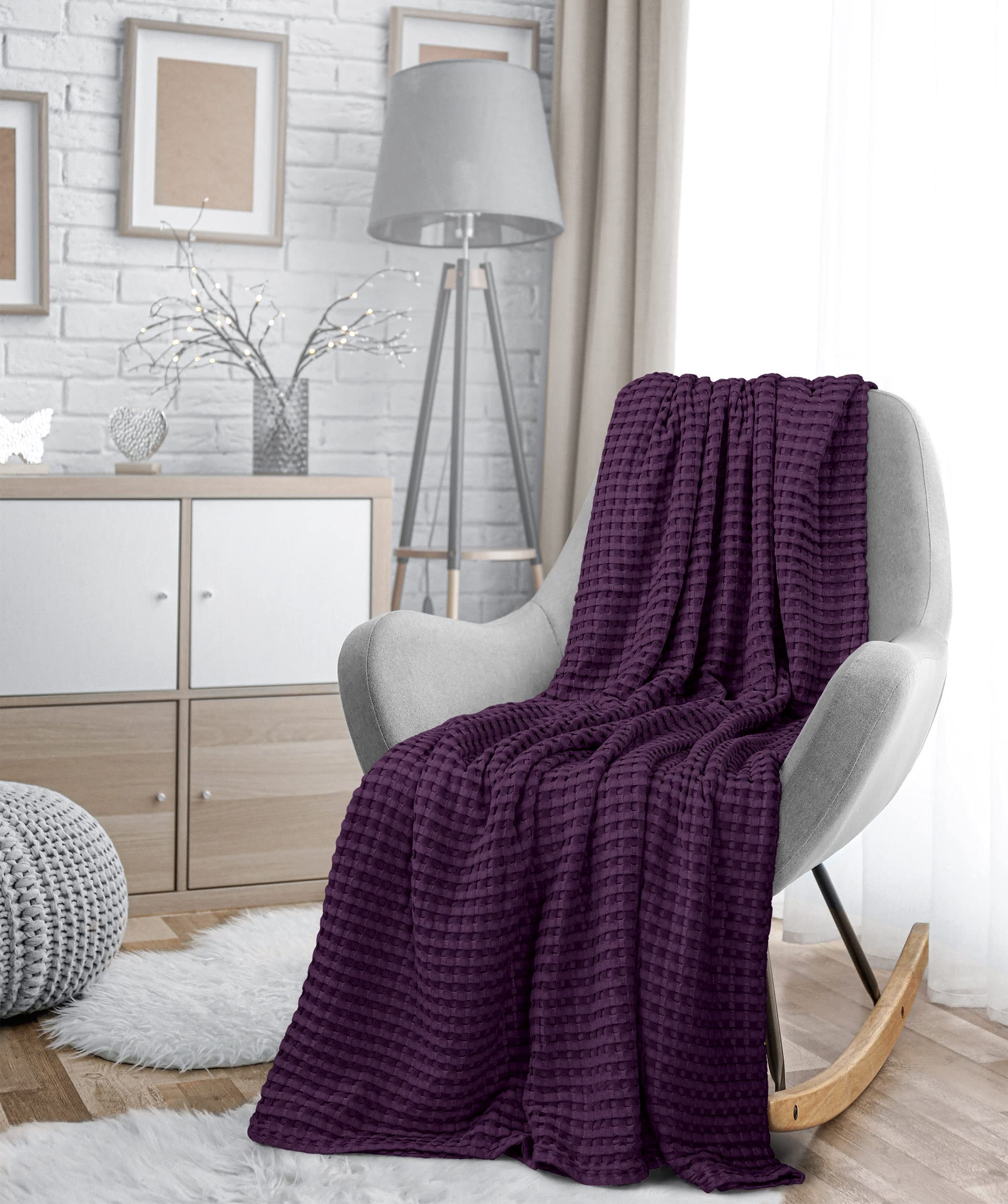 Utopia Bedding Plum 100% Cotton Waffle Blanket 300 GSM [Queen - 90x90 Inch] Soft Lightweight Breathable Bed Blanket for All Season