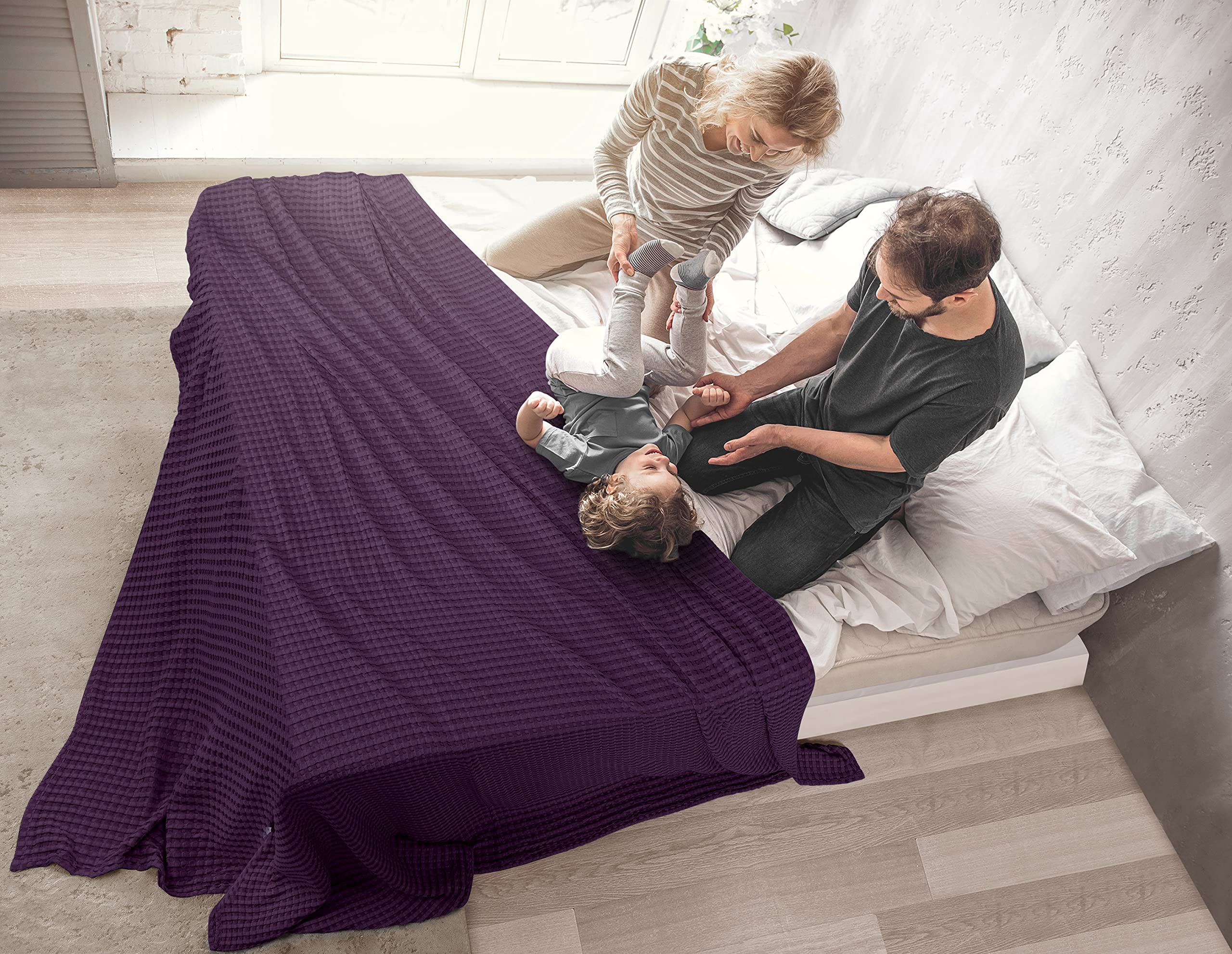 Utopia Bedding Plum 100% Cotton Waffle Blanket 300 GSM [Queen - 90x90 Inch] Soft Lightweight Breathable Bed Blanket for All Season