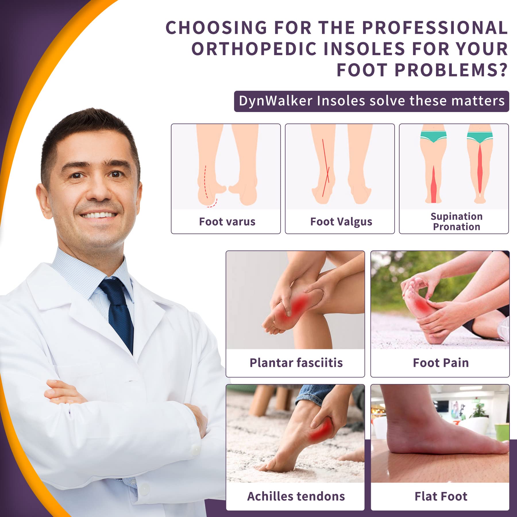 Insoles for Plantar Fasciitis, DynWalker Orthotic Inserts,Metatarsalgia Insoles,Relieve Achilles Tendonitis,overpronation, L