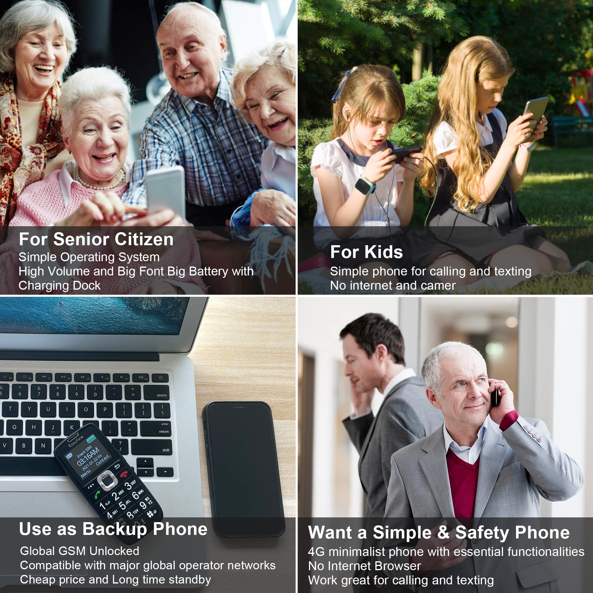 Easyfone Prime-A6 4G Unlocked Big Button Cell Phone for Seniors | Easy-to-Use | Clear Sound | SOS Button | SIM Card Included | Convenient Charging Dock