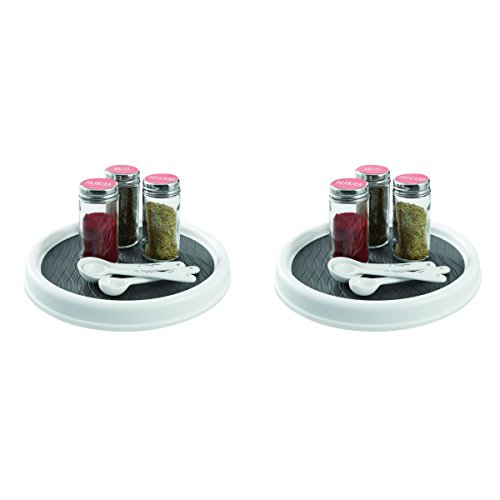 Copco Non-Skid Pantry Cabinet Lazy Susan Turntable, 9-Inch, White/Gray 2 & Non-Skid 3-Tier Spice Pantry Kitchen Cabinet Organizer, 10-Inch, Gray, 2 Count