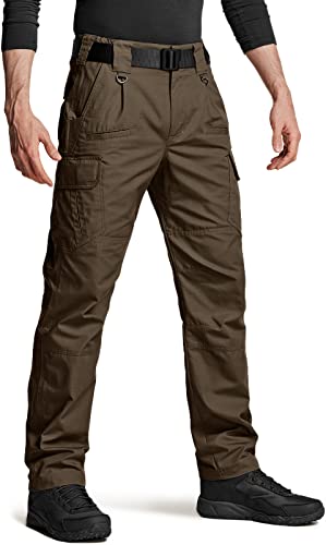 CQR Men's Tactical Pants, Water Resistant Ripstop Cargo Pants, Lightweight EDC Work Hiking Pants, Outdoor Apparel, Duratex Ripstop Tundra, 40W x 32L