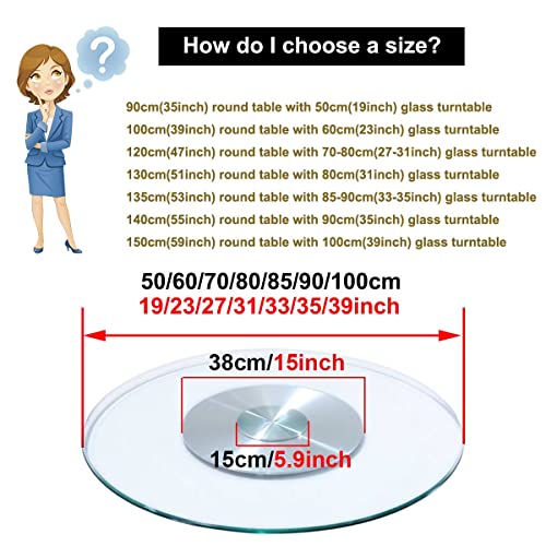 Round Lazy Susan Turntable Organizer for Table, Kitchen Tabletop Rotating Tray Tempered Glass Non-Skid Serving Plate, with Aluminum Base, Silent Smooth, Thick: 8mm, Diameter is 19"~39" (Size : 50cm/1