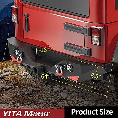 YITAMOTOR Front & Rear Bumper Compatible for Jeep Wrangler 2007-2018 JK & JKU Unlimited (2/4 Doors) w/LED Light & 2 x D-Rings & Winch Plate & Fog Holes & 2" Hitch Receiver
