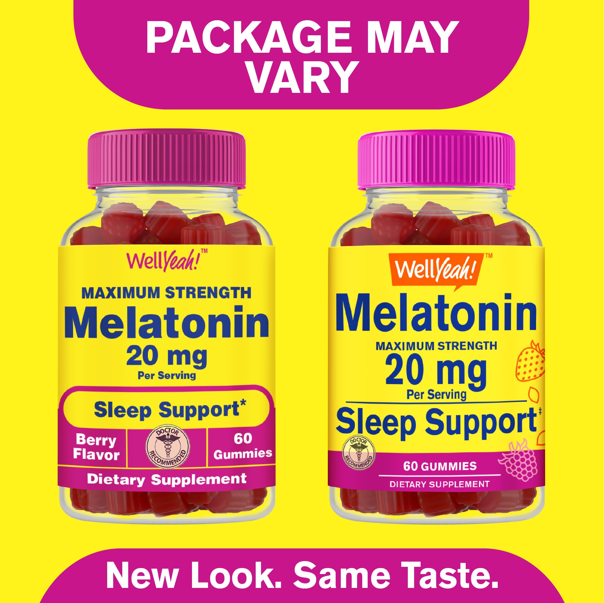 WellYeah Melatonin Gummies 20mg | Sleep Support | Maximum Strength Melatonin 20mg Gummies for Adults | Fast Dissolved | Great Berry Flavor | 60 Count | Vegan, Non GMO