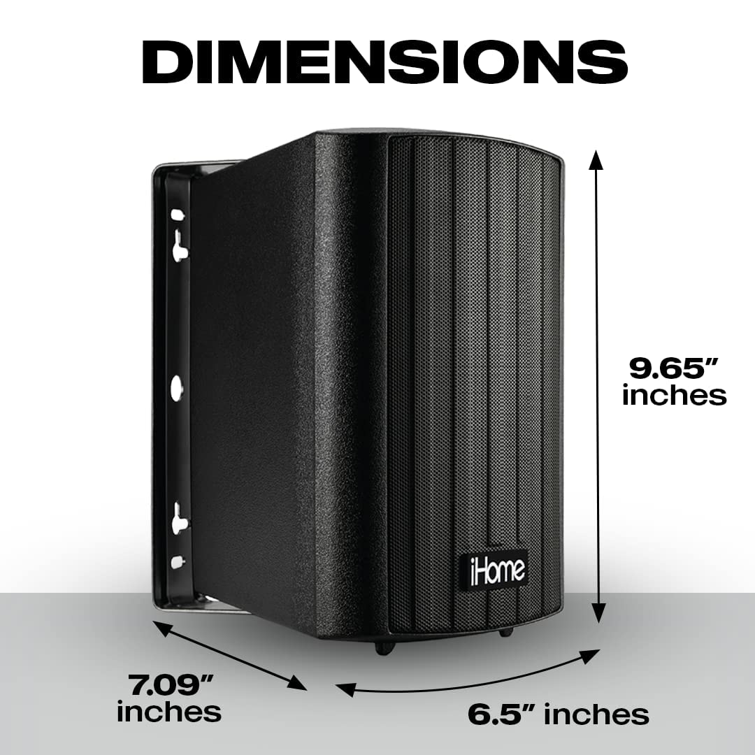 iHome IHSI-W525BT-PR-BLK Bluetooth 5.25" 150W Weatherproof Speakers, Indoor/Outdoor, Wall/Ceiling Mount, Surround Sound, Pair - for Home Parties