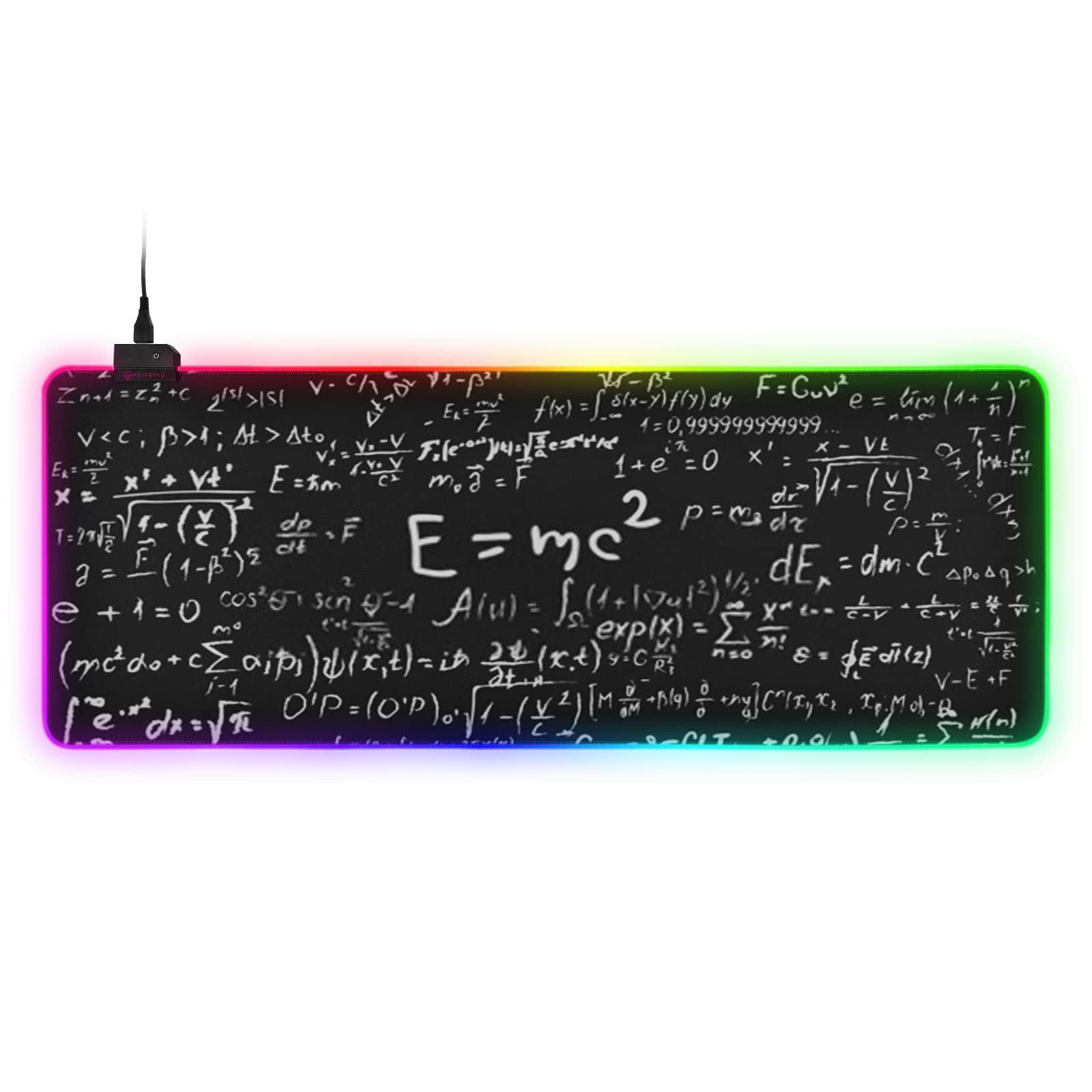 Large RGB Gaming Mouse Pad Blackboard Inscribed Scientific Formulas Calculations Physics Glowing Extended Mousepad 31.5x11.8in, Soft Anti-Slip Rubber Base Luminous Mouse Mat for Pc Laptop, Gaming, of